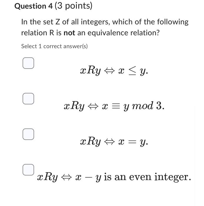 Solved In the set Z of all integers, which of the following | Chegg.com