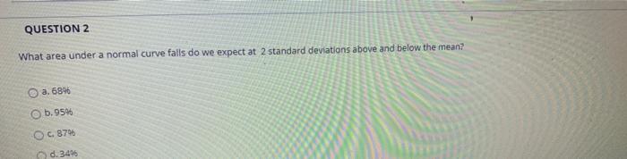 Solved QUESTION 2 What area under a normal curve falls do we | Chegg.com