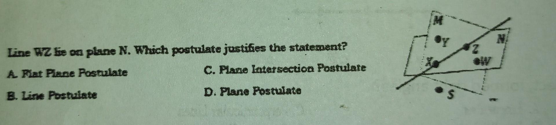 Solved N Z Line WZ lie on plane N. Which postulate justifies | Chegg.com