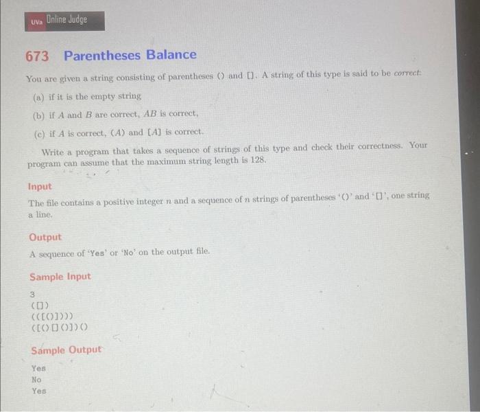 Solved 673 Parentheses Balance You are given a string | Chegg.com