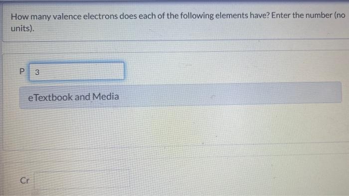 Solved How many valence electrons does each of the following | Chegg.com