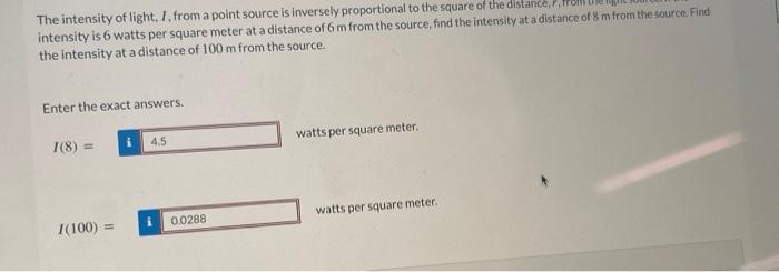 Solved The intensity of light, I, from a point source is | Chegg.com