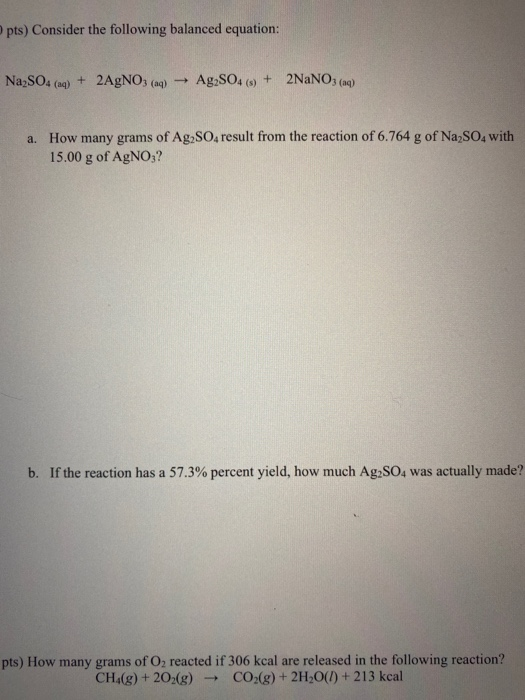 Solved pts) Consider the following balanced equation: Na2SO4 | Chegg.com