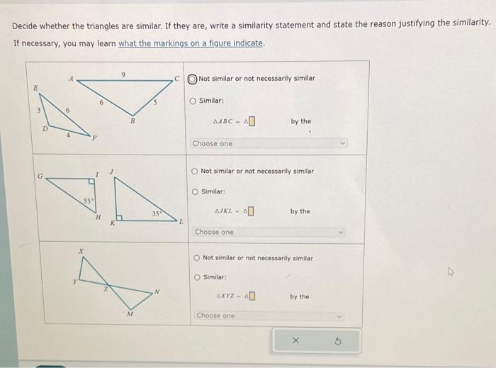 Solved Decide whether the triangles are similar. If they | Chegg.com