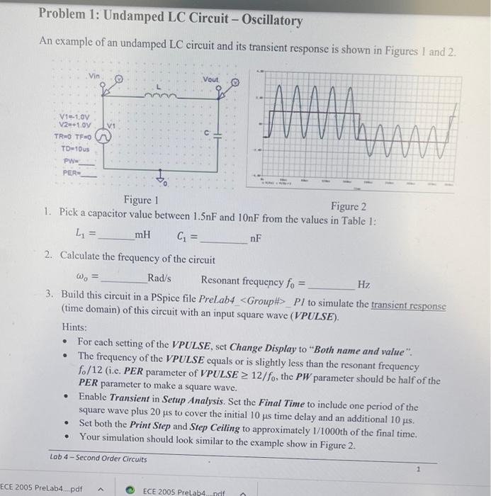 Solved Pre-Lab 4- Second Order Circuits (RLC Circuits) | Chegg.com
