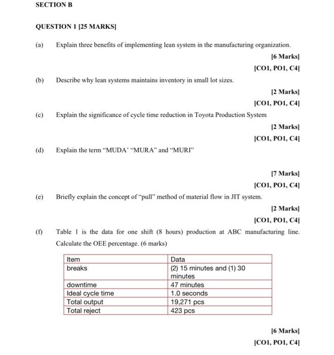 Solved SECTION B QUESTION 1 [25 MARKS] (a) Explain three | Chegg.com