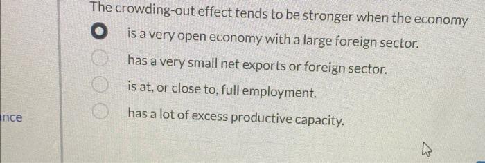 Solved The crowding-out effect tends to be stronger when the | Chegg.com