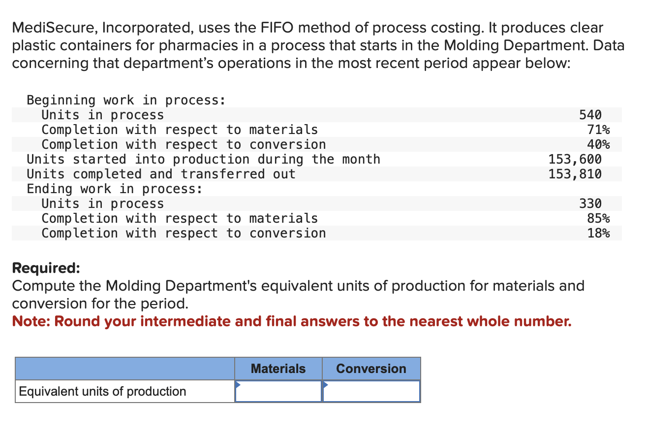 Solved MediSecure, Incorporated, uses the FIFO method of | Chegg.com