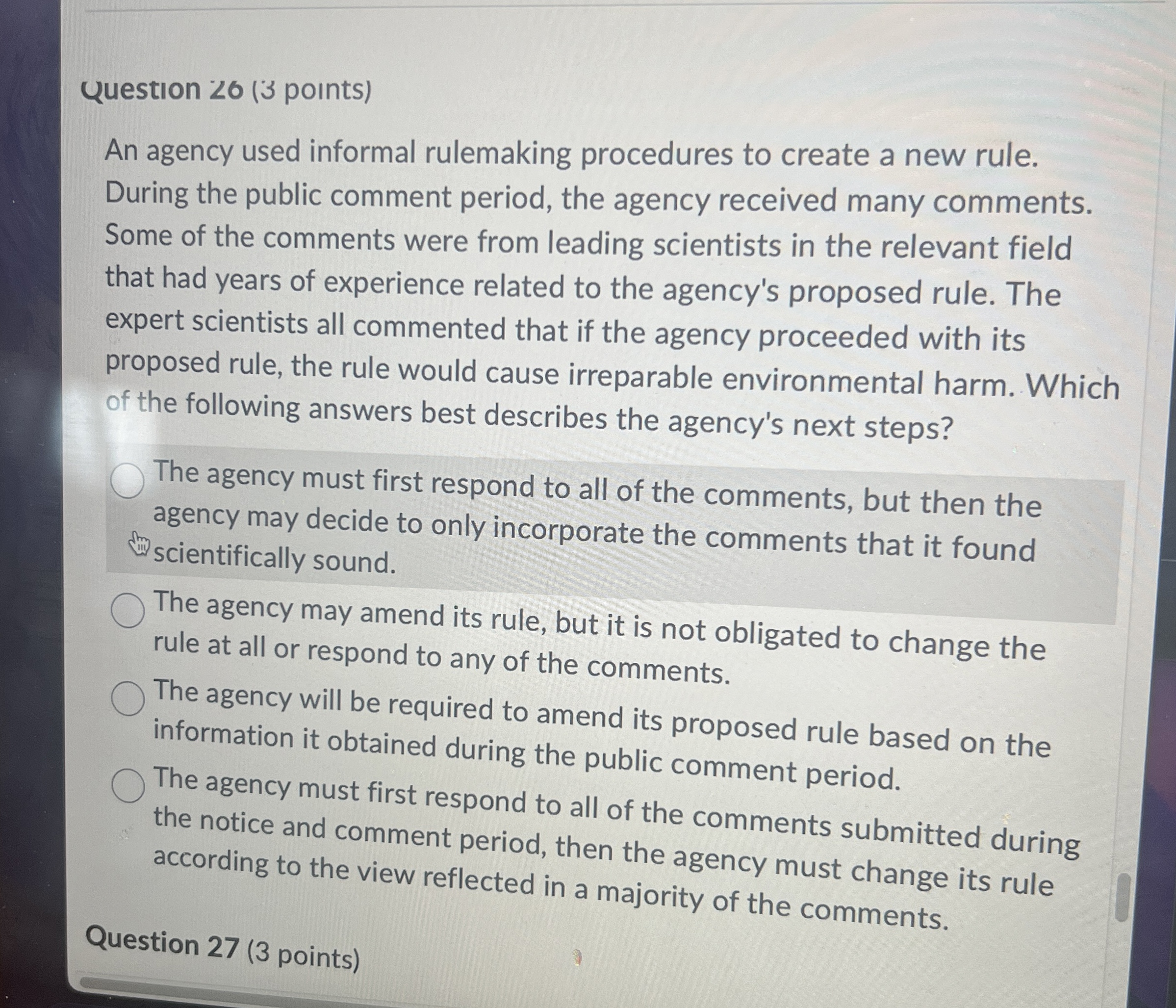 Solved Question 20 ('3 ﻿points)An agency used informal | Chegg.com