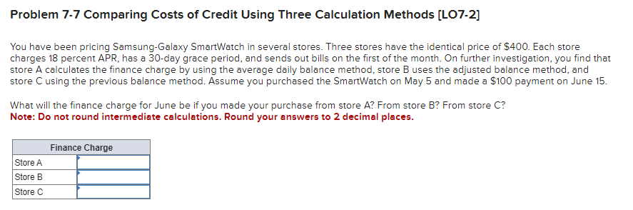 Solved Problem 7-7 ﻿Comparing Costs of Credit Using Three | Chegg.com