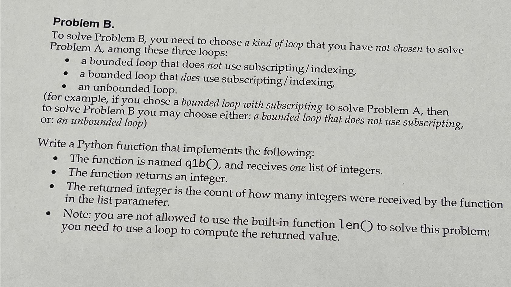 Solved Problem B.To solve Problem B, ﻿you need to choose a | Chegg.com