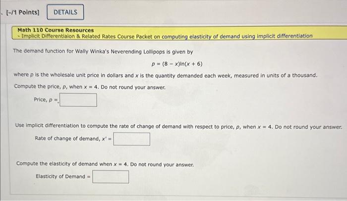 Solved Math 110 Course Resources - Implicit Differentiaion | Chegg.com