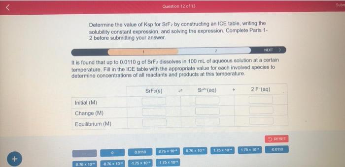 Solved Determine the value of Ksp for SrFr by constructing | Chegg.com
