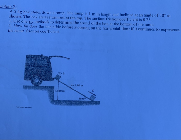 Solved oblem 2: A 5-kg box slides down a ramp. The ramp is l | Chegg.com