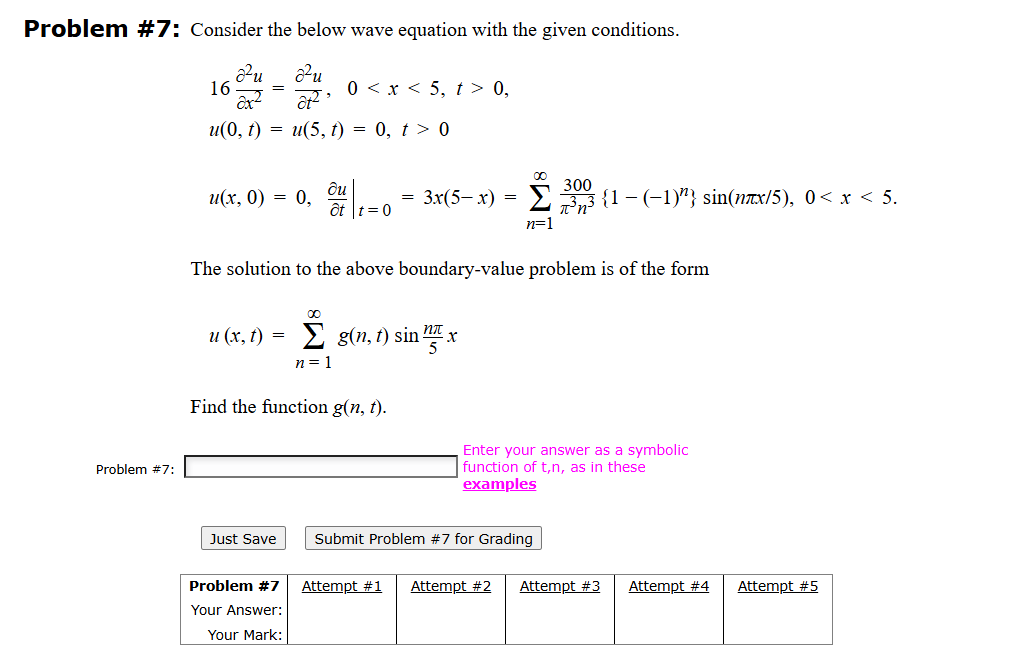 Solved Problem #7: Consider the below wave equation with the | Chegg.com