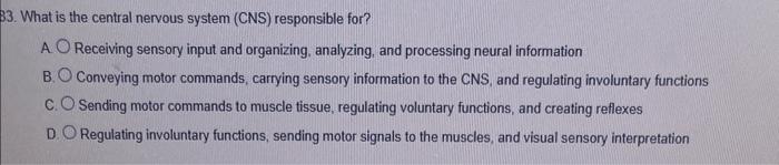 Solved 33. What is the central nervous system (CNS) | Chegg.com