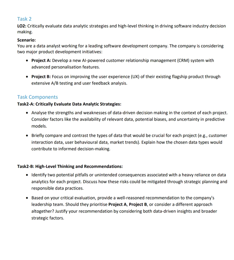 Solved Task 2LO2: Critically evaluate data analytic | Chegg.com
