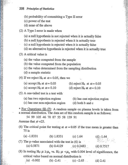 Solved 208 Principles of Statistics (b) probability of | Chegg.com