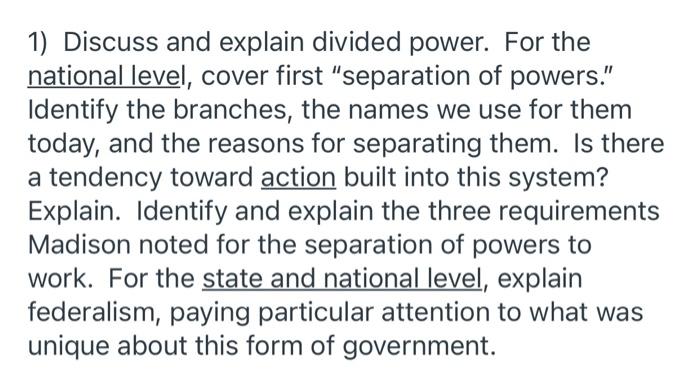 Solved 1) Discuss and explain divided power. For the | Chegg.com