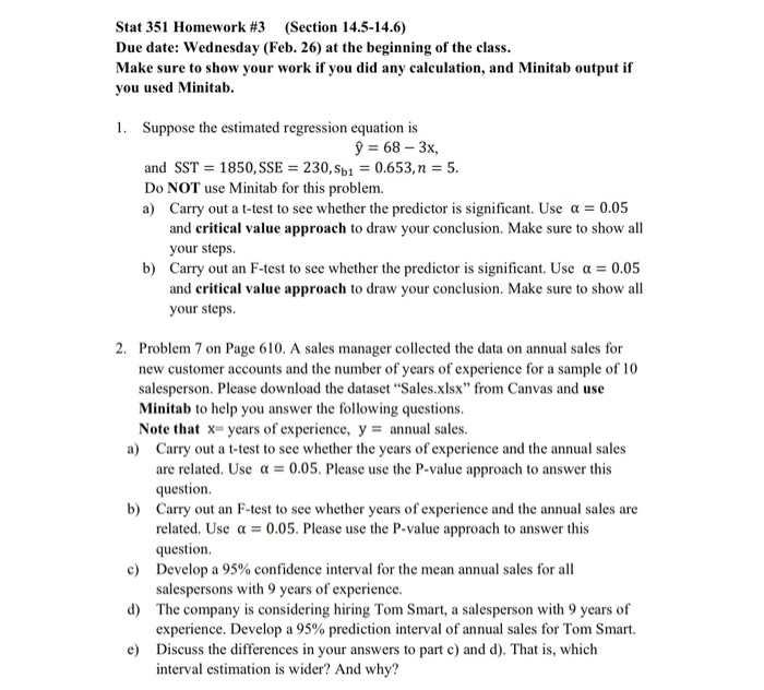 Solved Stat 351 Homework 3 Section 14 5 14 6 Due Date