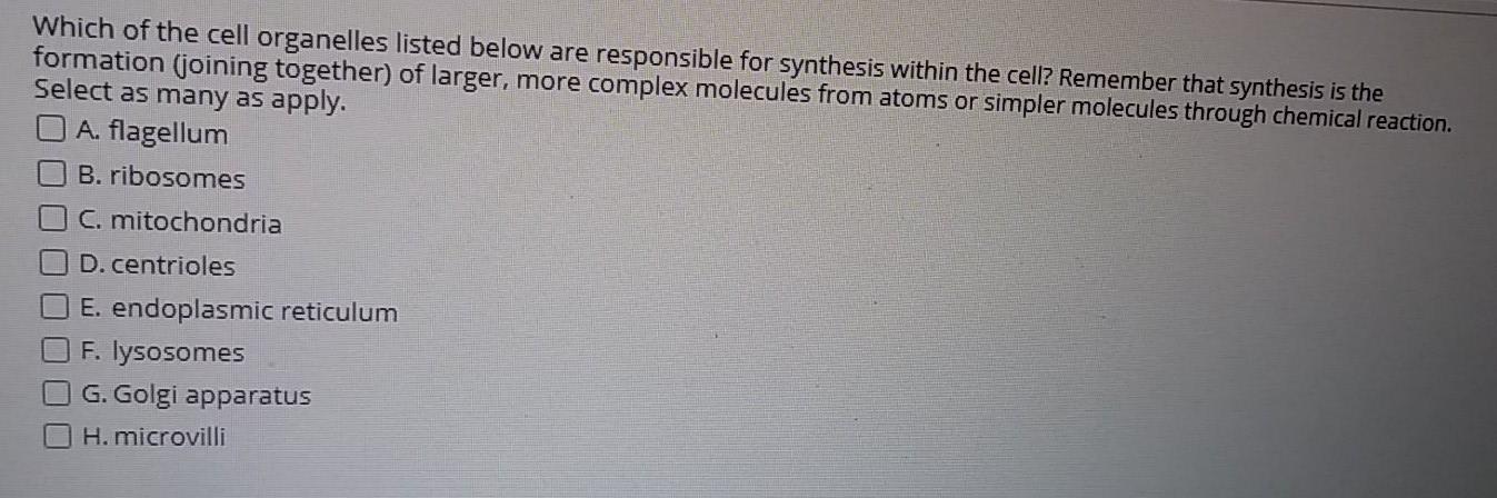 Solved Which of the cell organelles listed below are | Chegg.com
