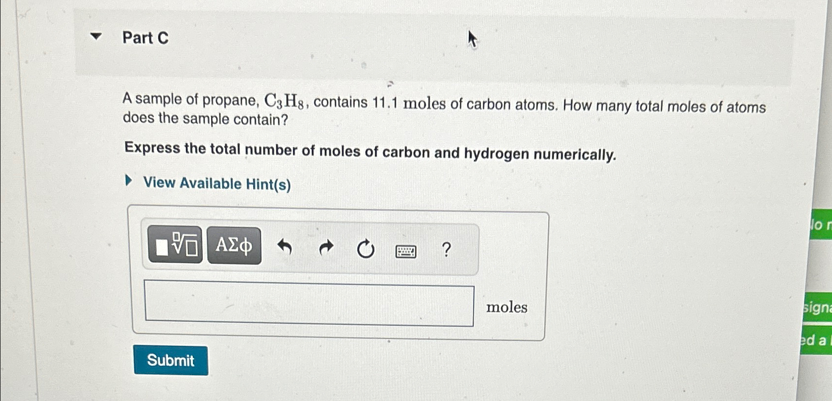 Solved Part CA sample of propane, C3H8, ﻿contains 11.1 | Chegg.com
