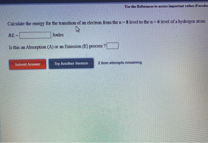 Solved calculate the energy for the transition of an | Chegg.com