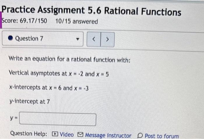 Solved Practice Assignment 5.6 Rational Functions Score: | Chegg.com