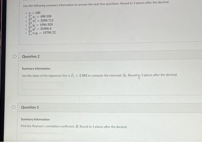 Solved Use the following summary information to answer the | Chegg.com