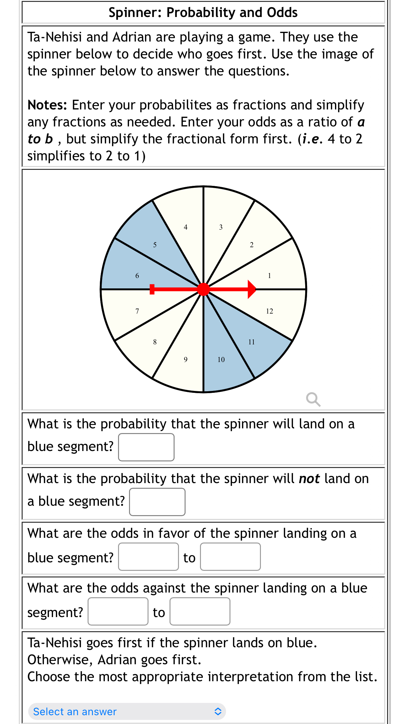 Spinner: Probability and OddsTa-Nehisi and Adrian are | Chegg.com