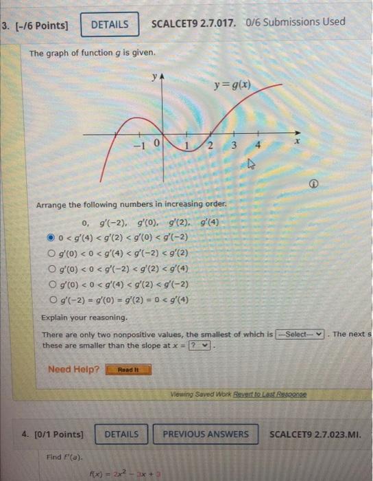 Solved The graph of function g is given. Arrange the | Chegg.com
