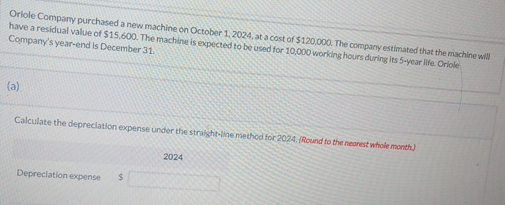 Solved Oriole Company purchased a new machine on October | Chegg.com
