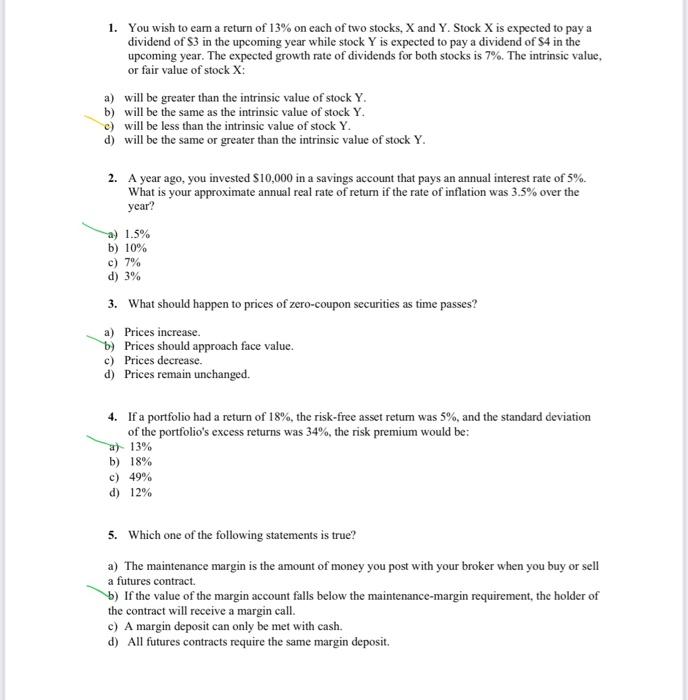 Solved 1. You wish to eam a return of 13% on each of two | Chegg.com