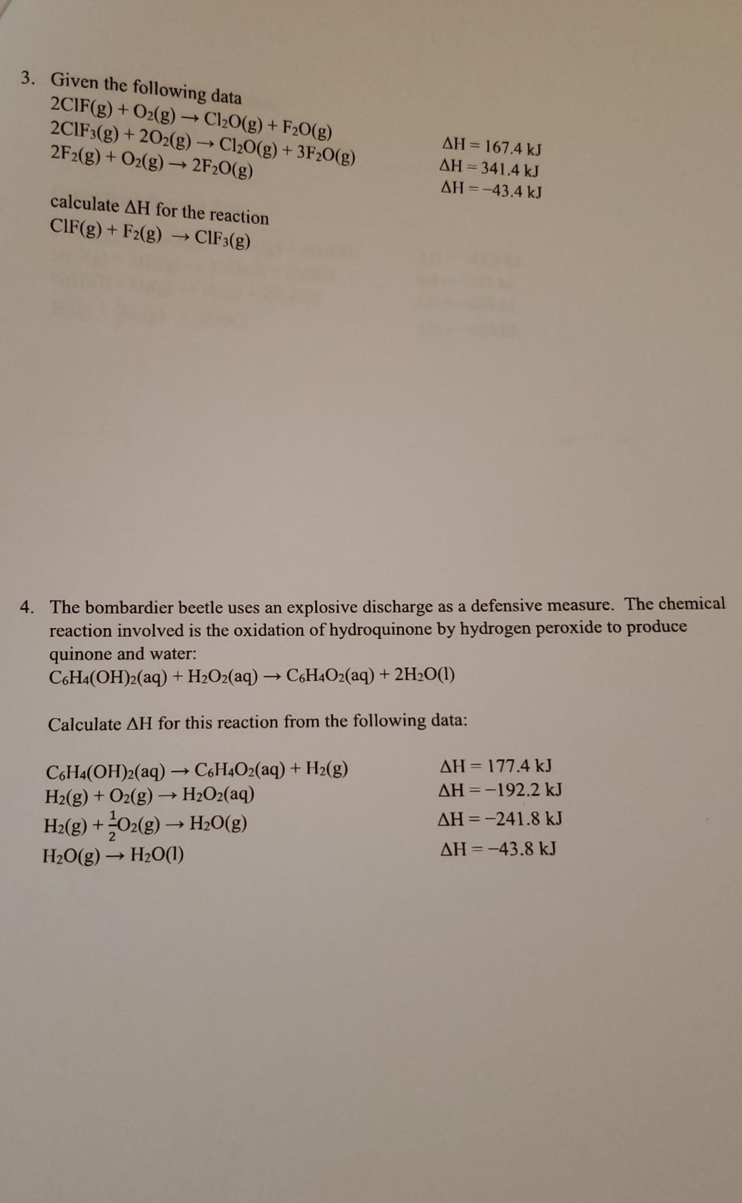 Solved 3. Given the following data 2CIF(g)+O2( | Chegg.com
