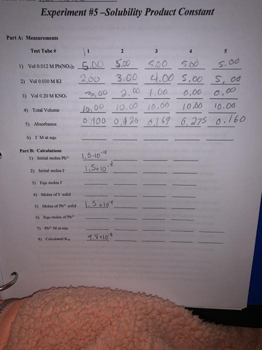 Experiment #5 -Solubility Product Constant Part A: | Chegg.com