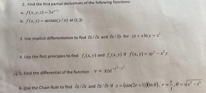 Solved 2. Find the first partial derivatives of the | Chegg.com