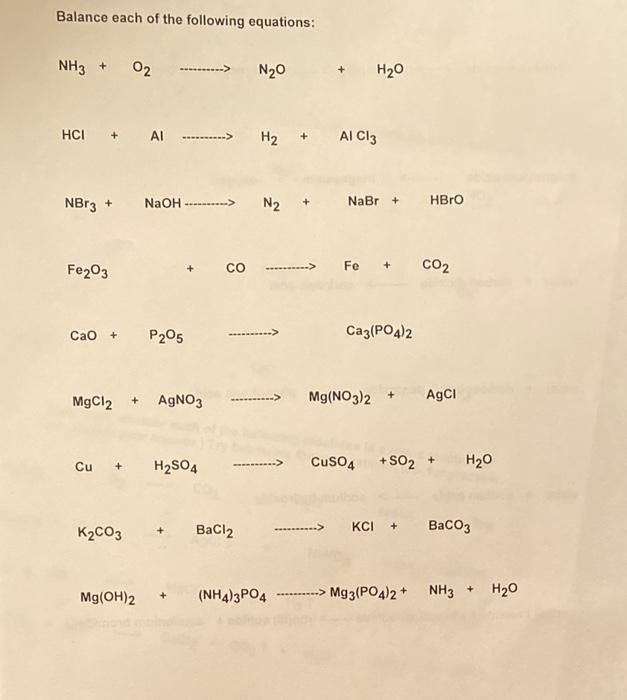 Solved Balance each of the following equations: NH3 + 02 N20 | Chegg.com