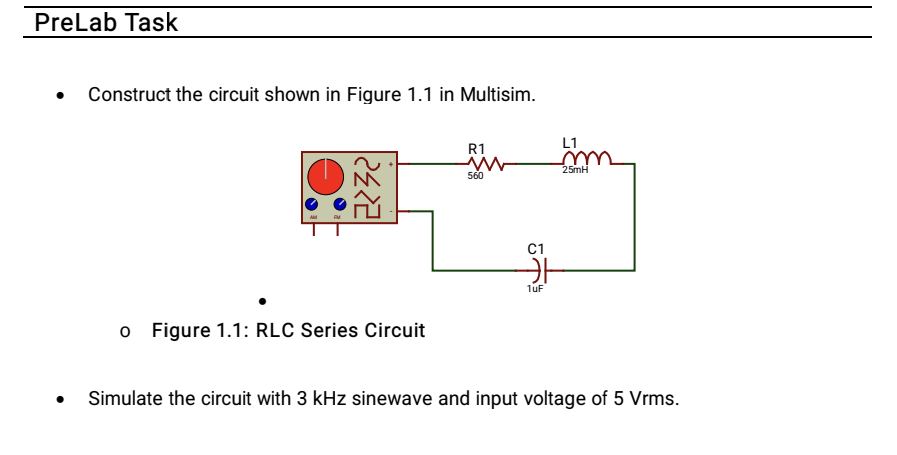 Solved PreLab TaskConstruct the circuit shown in Figure 1.1 | Chegg.com
