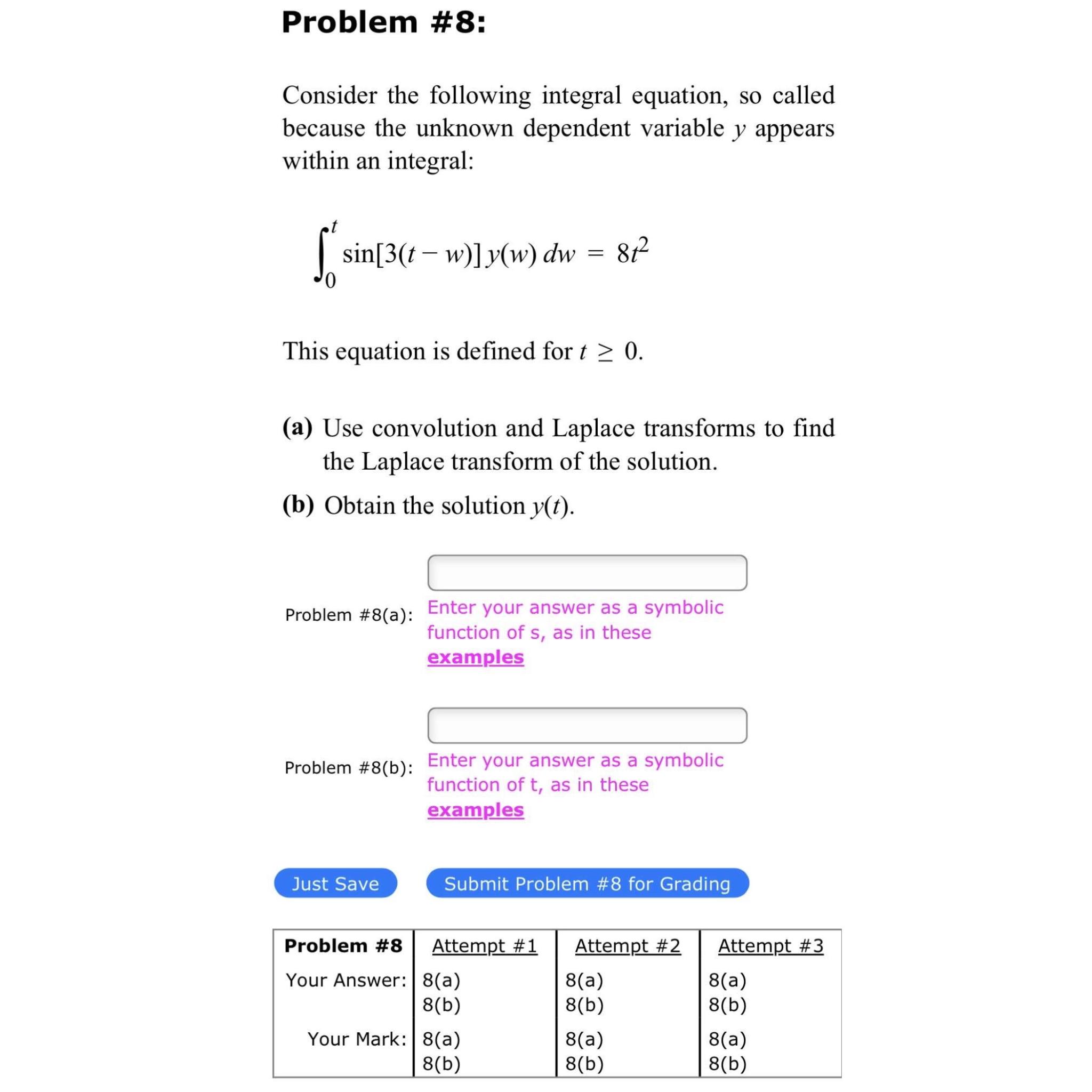 Solved Problem #8:Consider the following integral equation, | Chegg.com