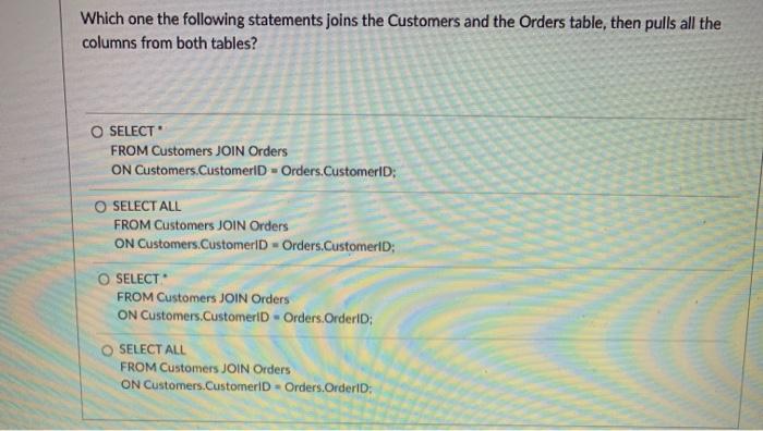 Solved Which one these join statements displays the result | Chegg.com
