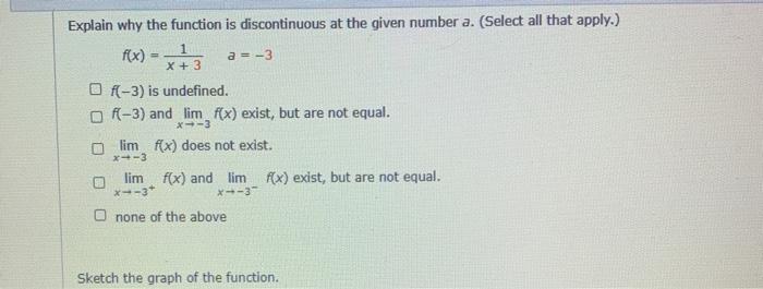 Solved x12 Explain why the function is discontinuous at the | Chegg.com
