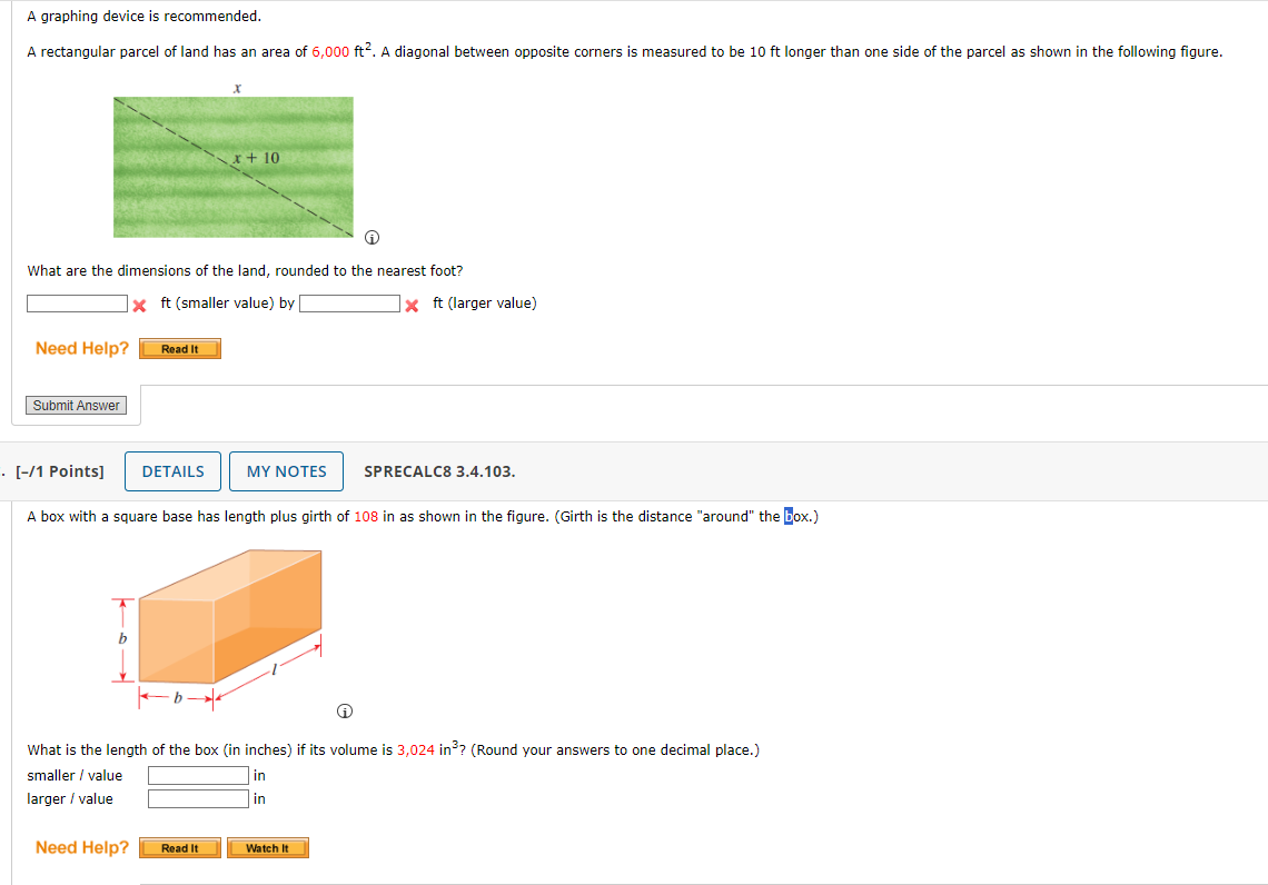 Solved A graphing device is recommended.A rectangular parcel | Chegg.com