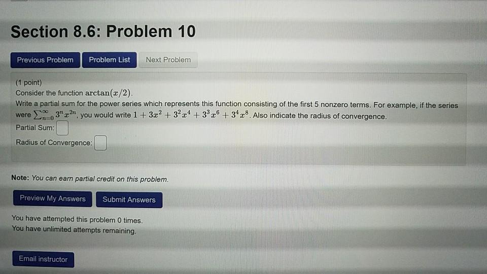 Solved Section 8.6: Problem 10 Previous Problem Problem List | Chegg.com