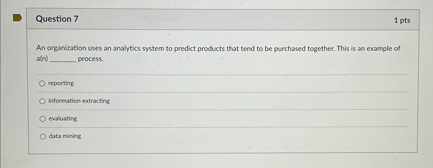 Solved Question 71ptsAn organization uses an analytics | Chegg.com