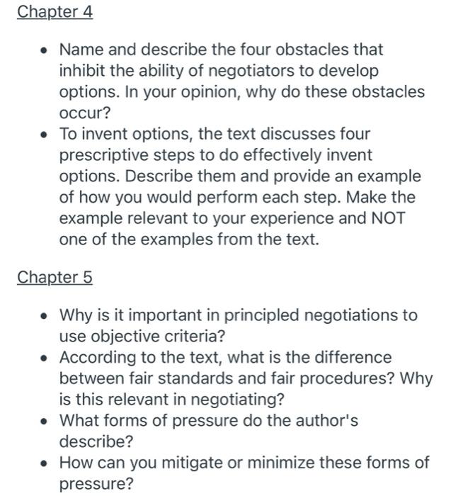 Solved Chapter 4 • Name and describe the four obstacles that | Chegg.com