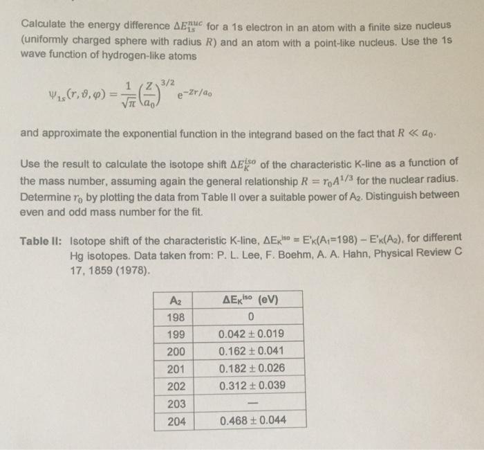 Solved Calculate the energy difference AEC for a 1s electron | Chegg.com
