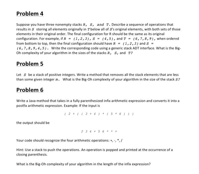 Solved Problem 4 Suppose you have three nonempty stacks R, | Chegg.com