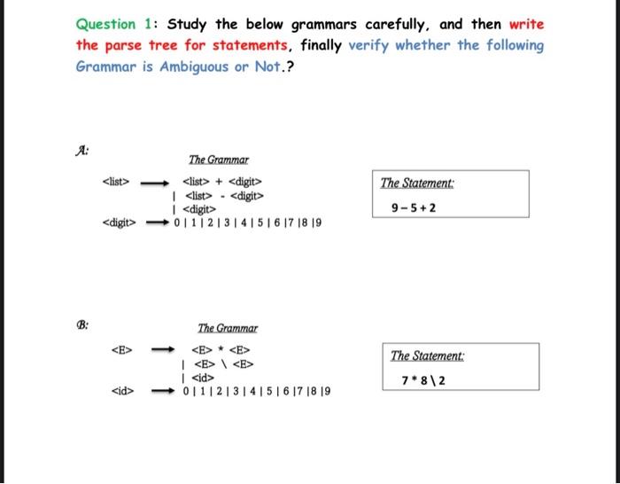 Solved Question 1: Study the below grammars carefully, and | Chegg.com