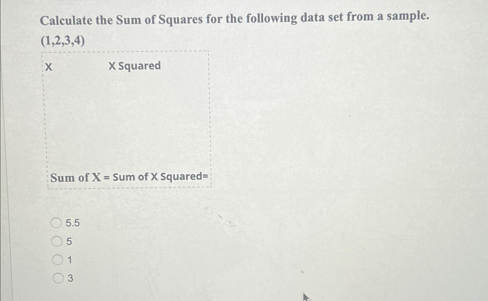 Solved Calculate the Sum of Squares for the following data | Chegg.com