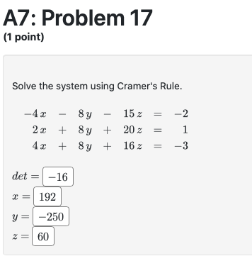 Solved Solve the system using Cramer's | Chegg.com